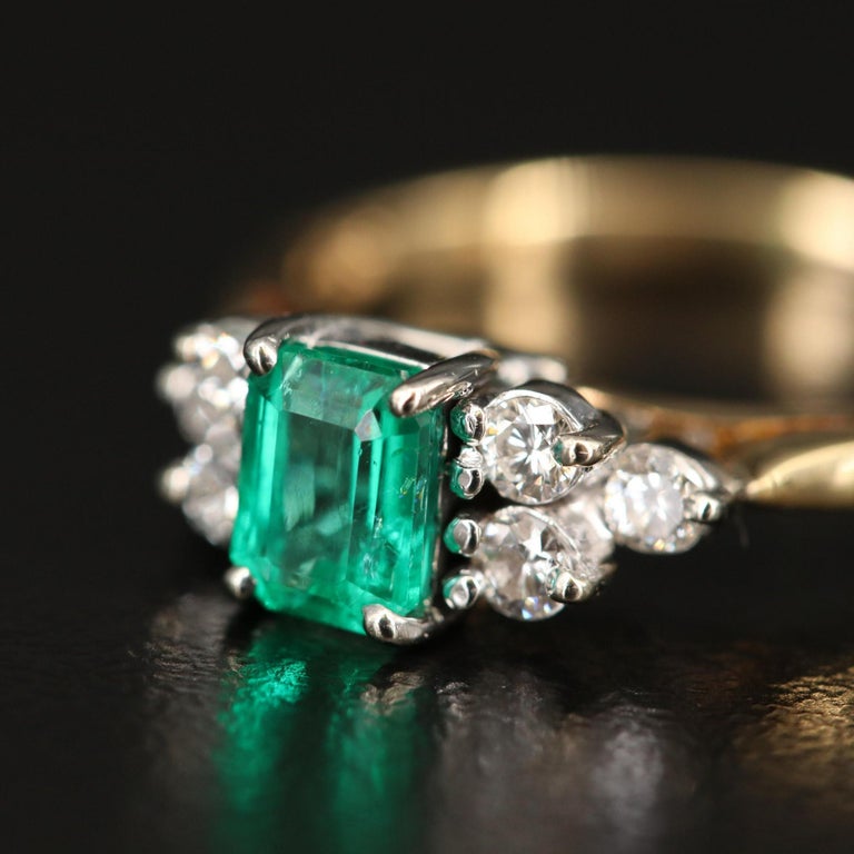 Customizable Emerald Diamond Cluster Engagement Ring Vintage Emerald ...