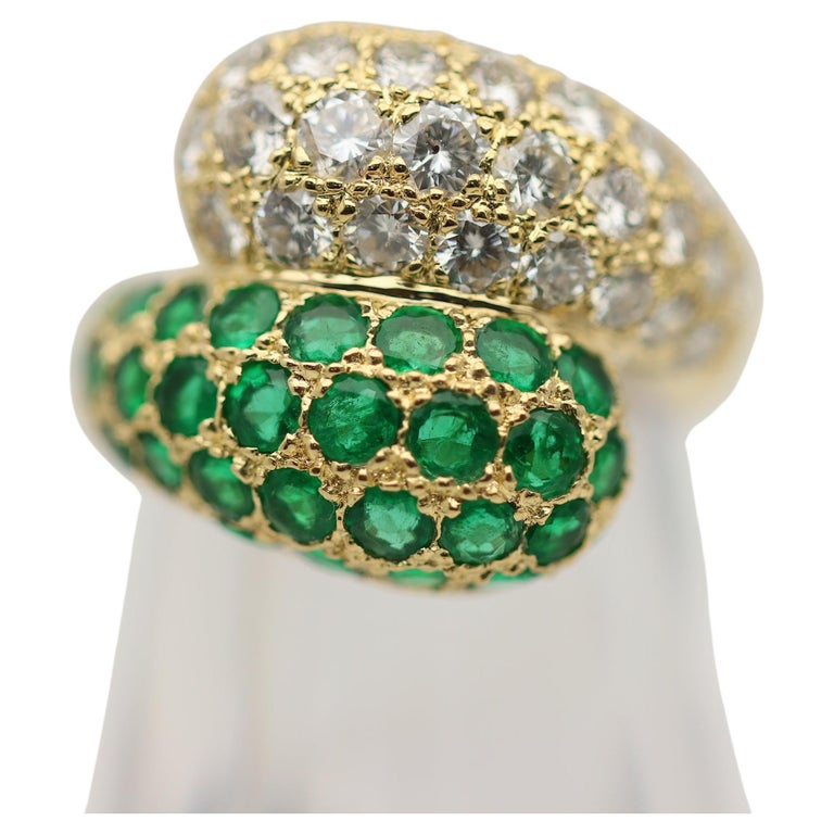 Emerald Diamond Gold Bypass Ring For Sale at 1stDibs
