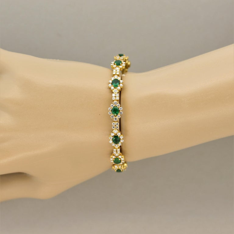 Emerald Diamond Gold Eternity Bangle For Sale at 1stDibs