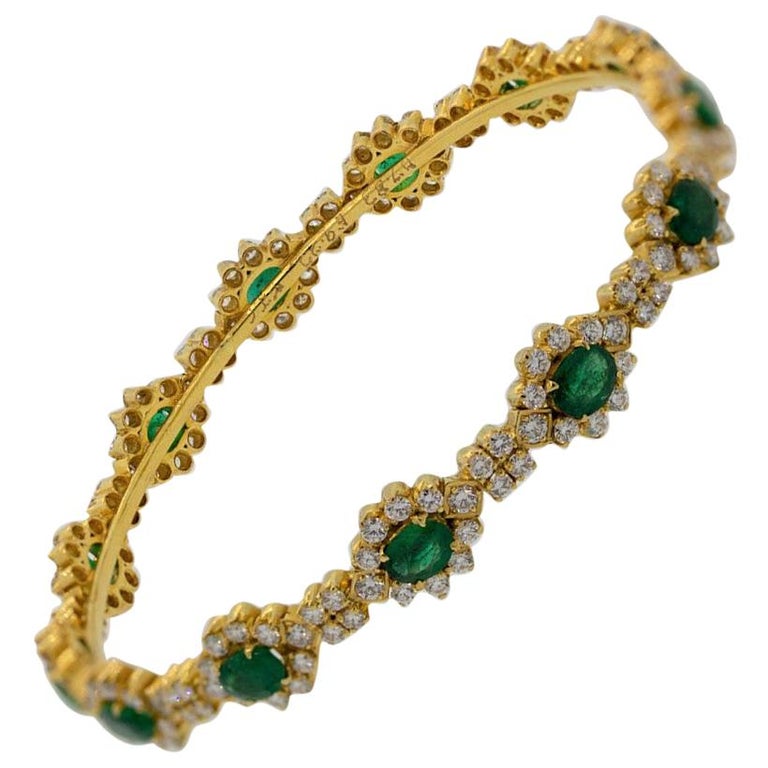 Emerald Diamond Gold Eternity Bangle For Sale at 1stDibs