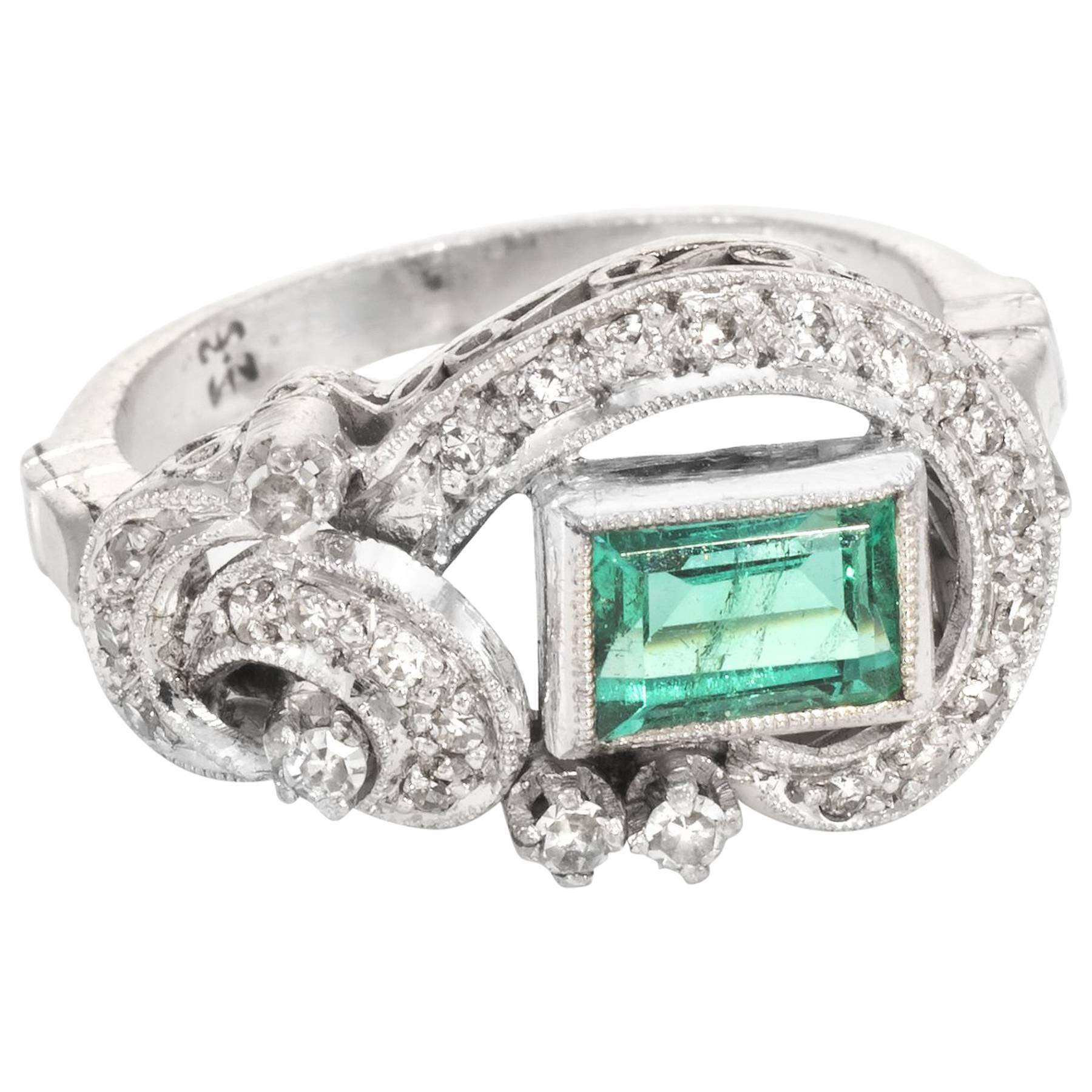 Emerald Diamond Palladium Ring Vintage Cocktail Jewelry at 1stDibs ...