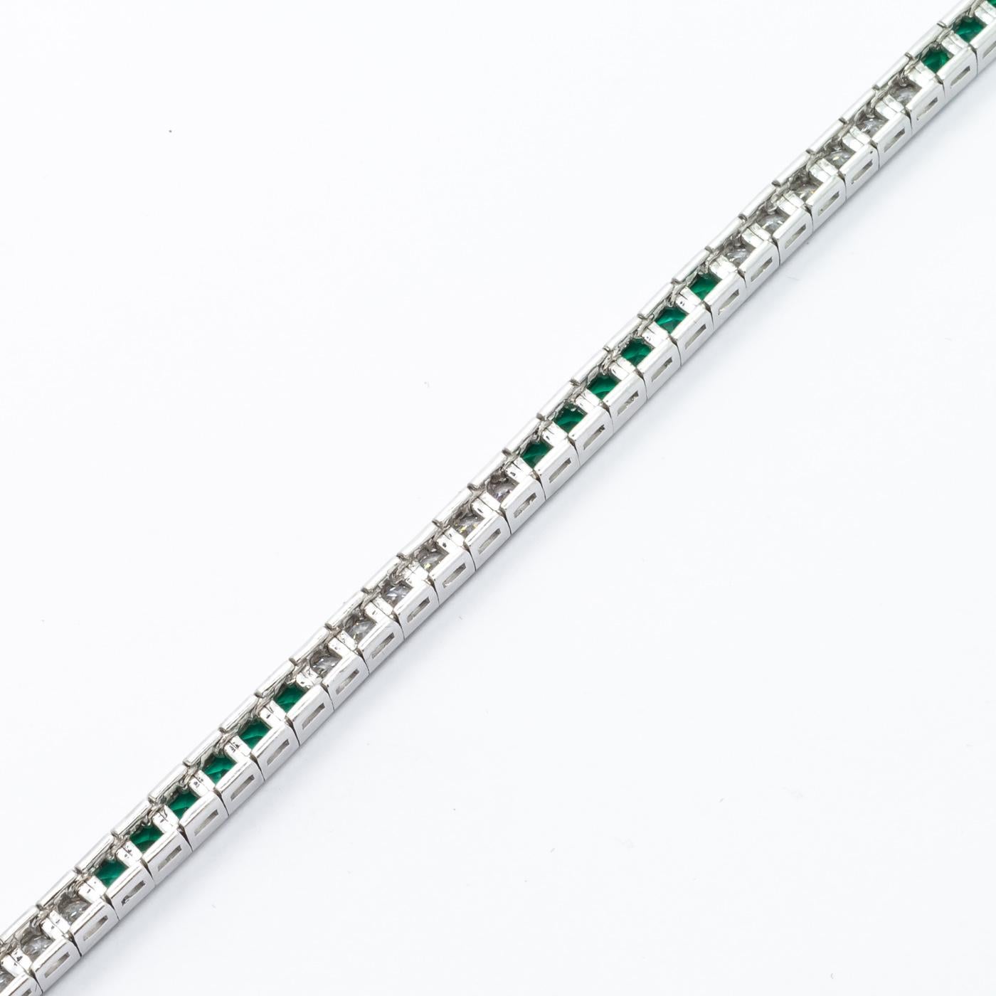 Emerald Diamond Platinum Line Bracelet at 1stDibs
