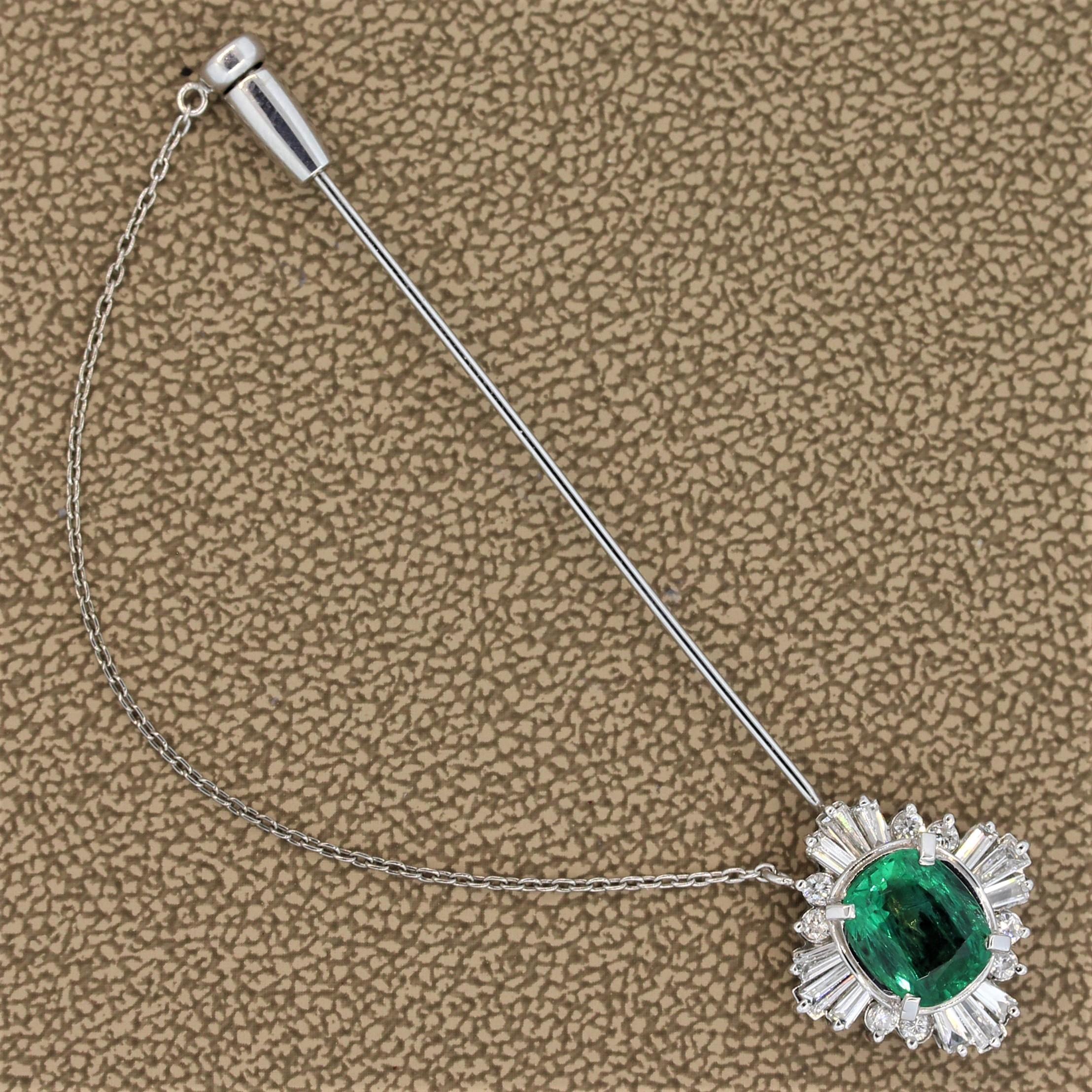 Emerald Diamond Platinum Stickpin at 1stDibs