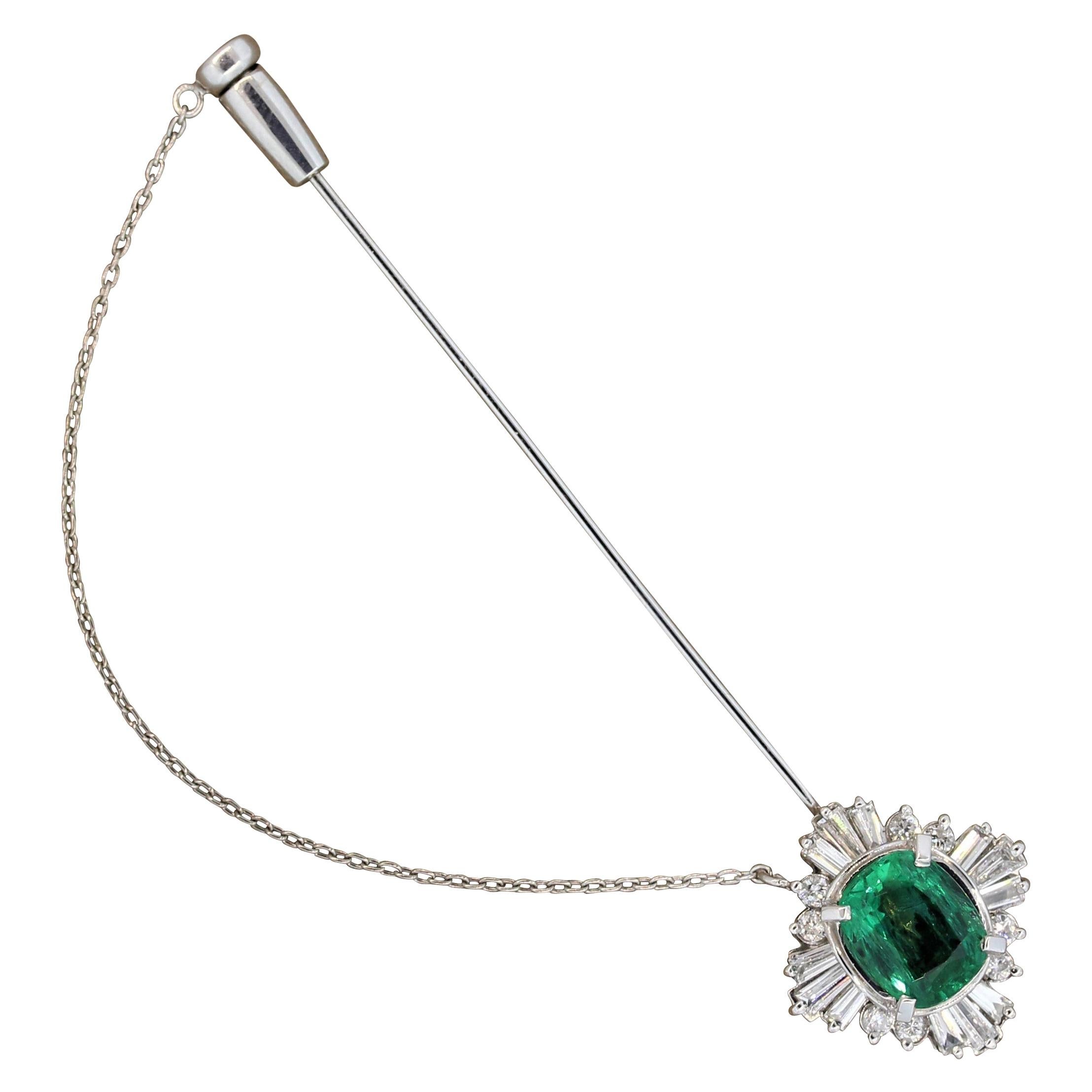 Emerald Diamond Platinum Stickpin at 1stDibs