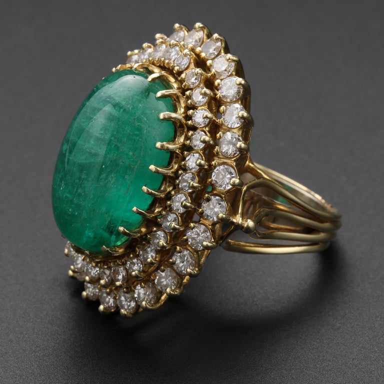 Emerald and Diamond Ring Midcentury GIA Certified Russian 20.5 Carats For Sale at 1stDibs