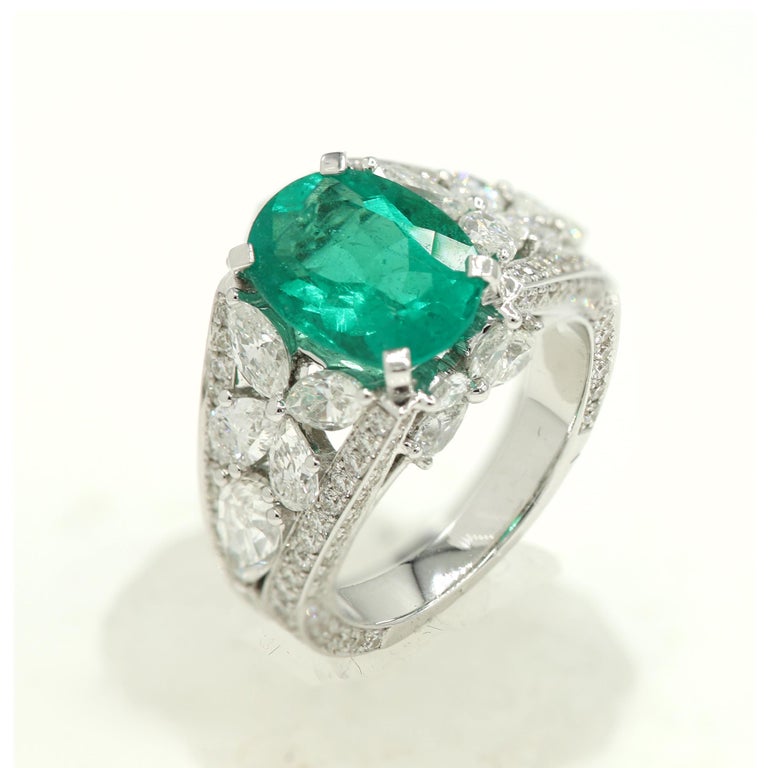 Emerald and Diamond Ring Oval Shape Emerald 3.44 Carat and Mix Shapes ...
