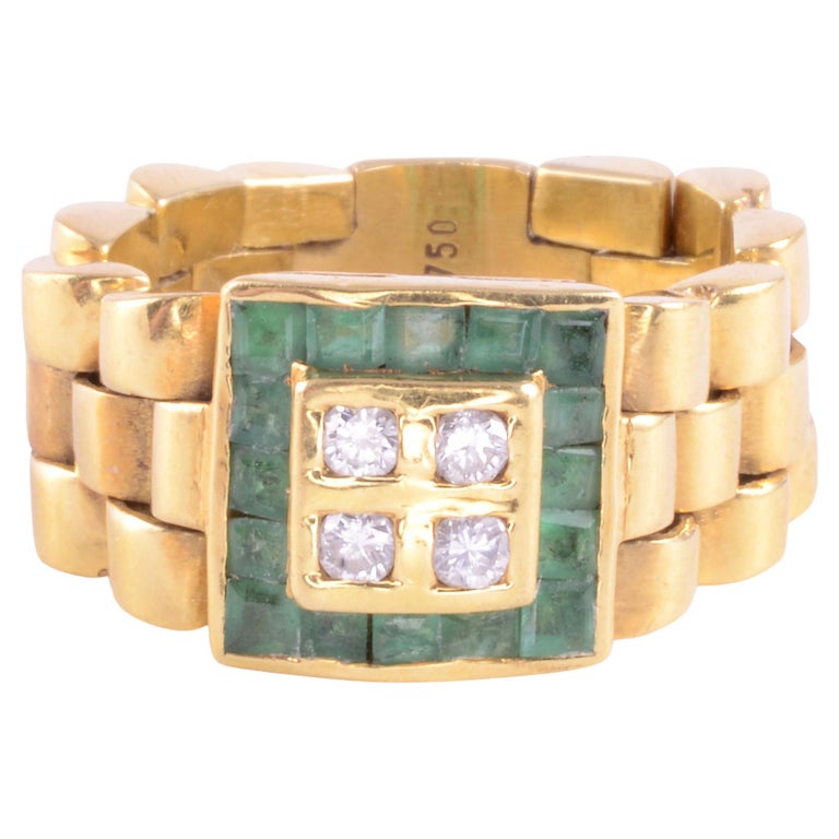 Emerald and Diamond Rolex Link Ring at 1stDibs