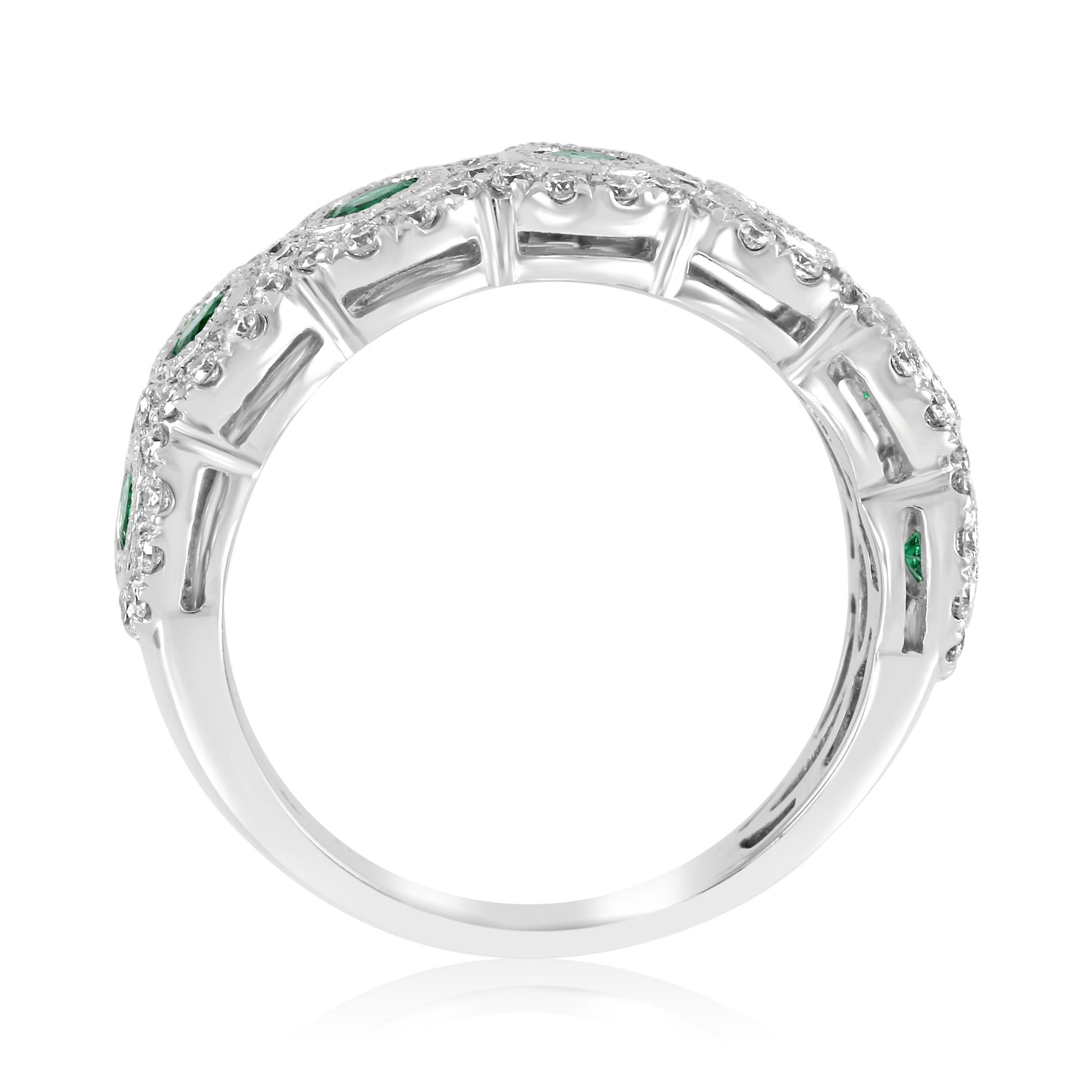 Emerald Diamond Single Halo Gold Band Stackable Fashion Cocktail Ring ...