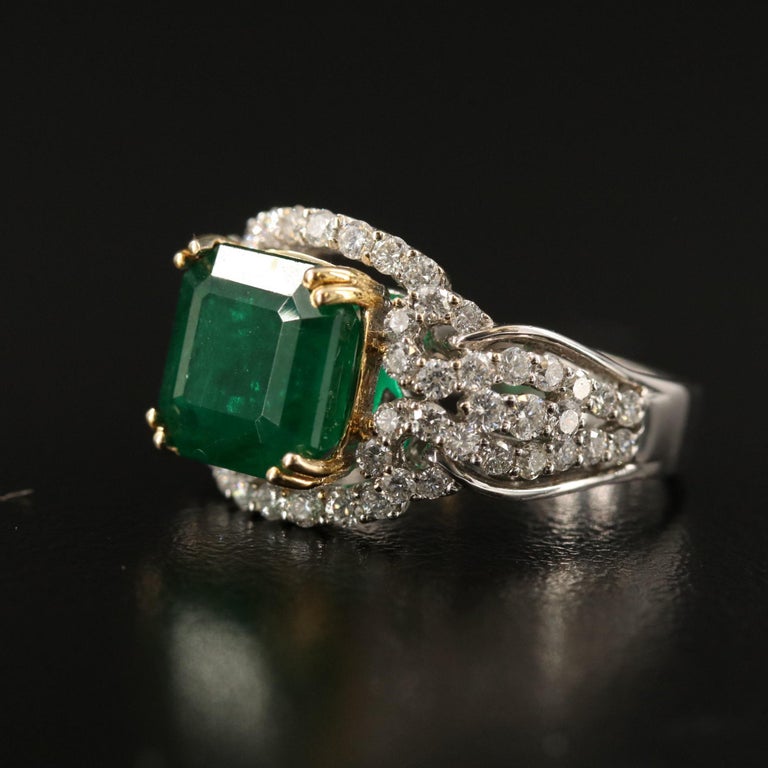Customizable Emerald Diamond Statement Ring, Vintage Emerald Engagement ...