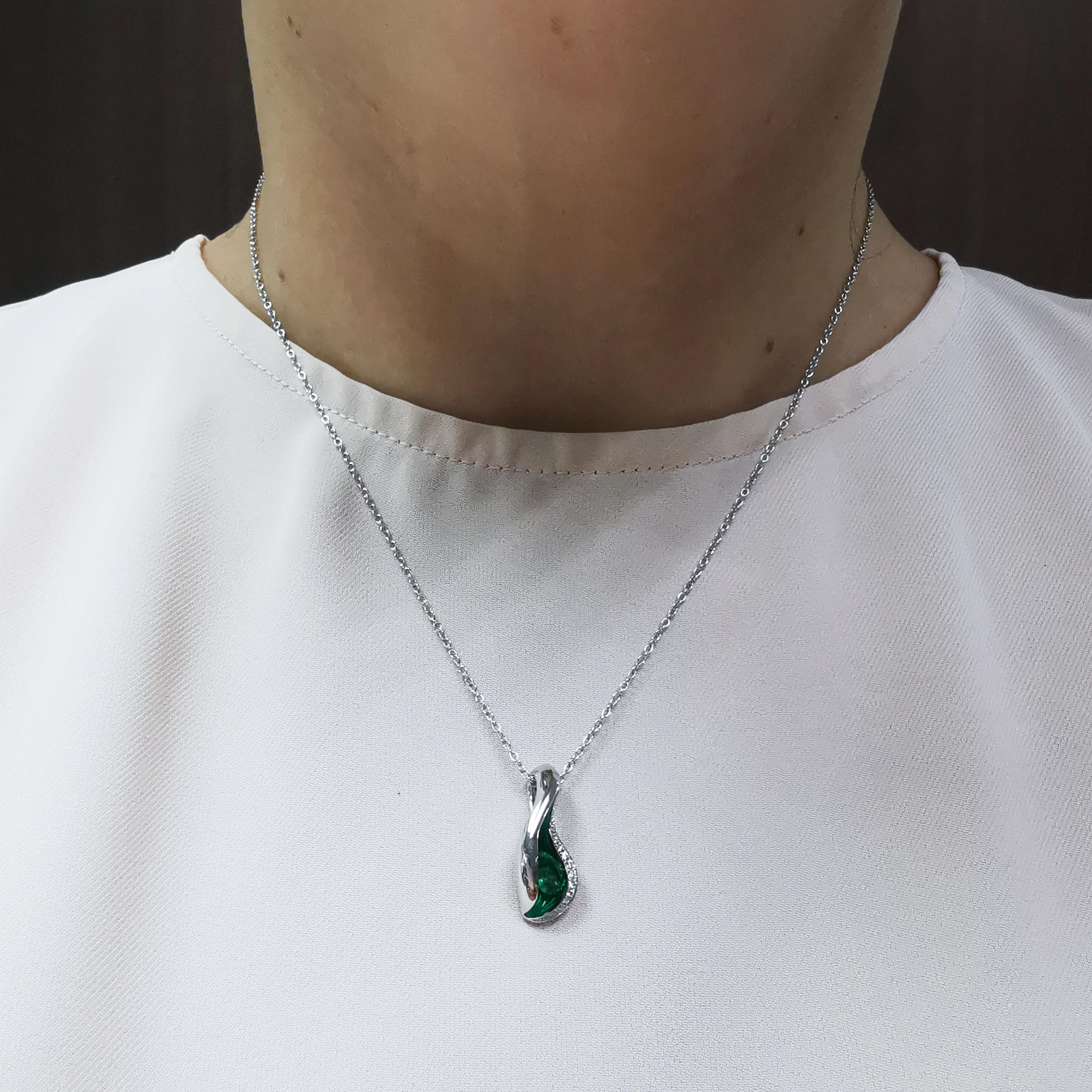 Emerald Diamonds Enamel 18 Karat White Gold Melted Colors Pendant For ...