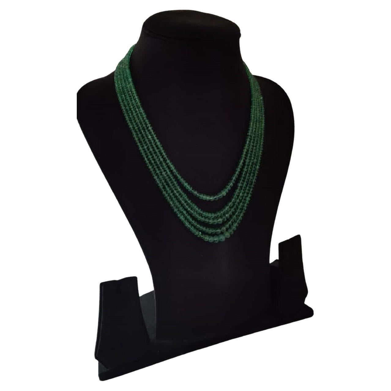 Russian Emerald Four Stranded Necklace For Sale at 1stDibs