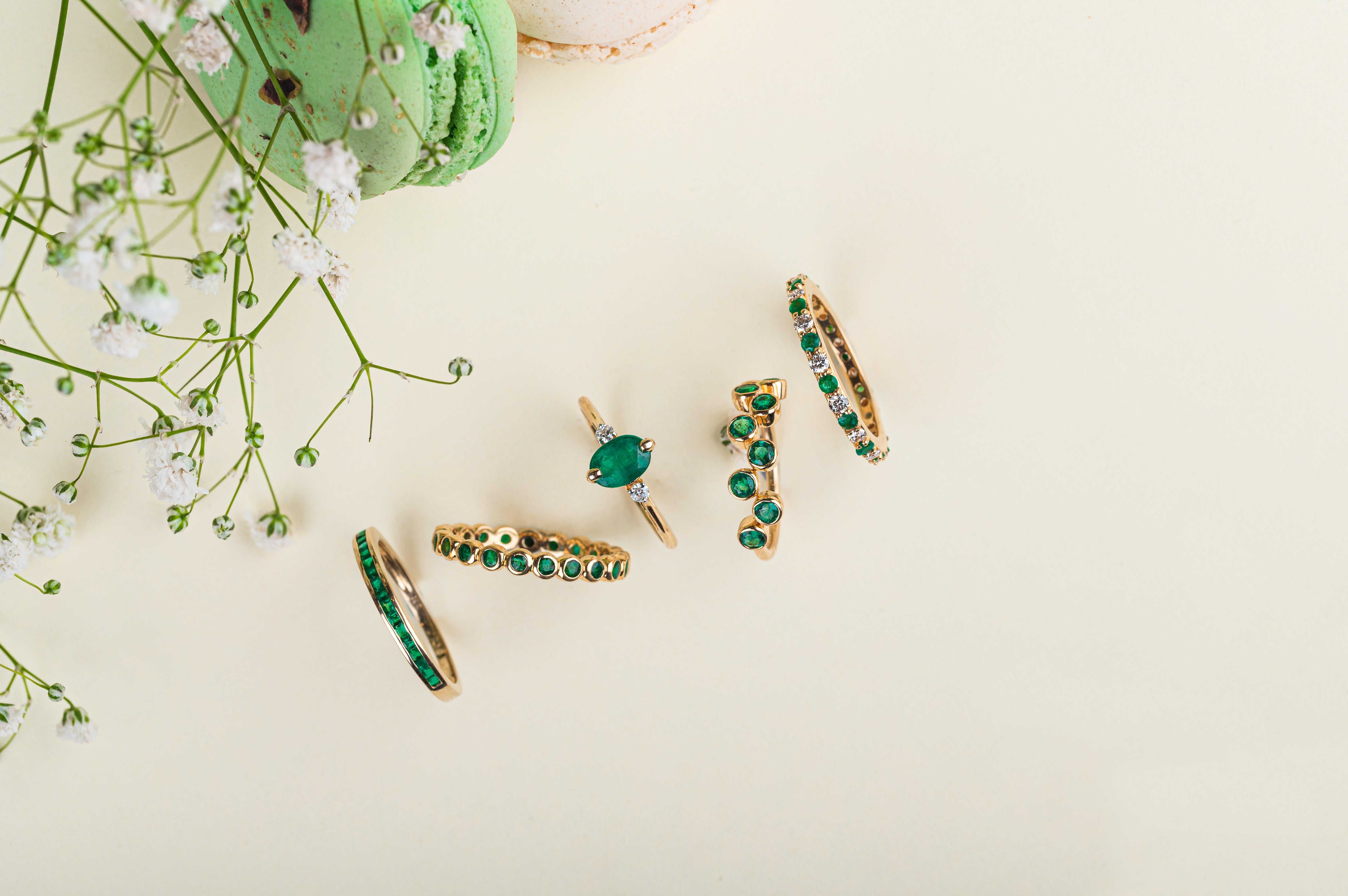 Customizable Emerald Gemstone Stacking Ring in 18K Yellow Gold For Sale ...
