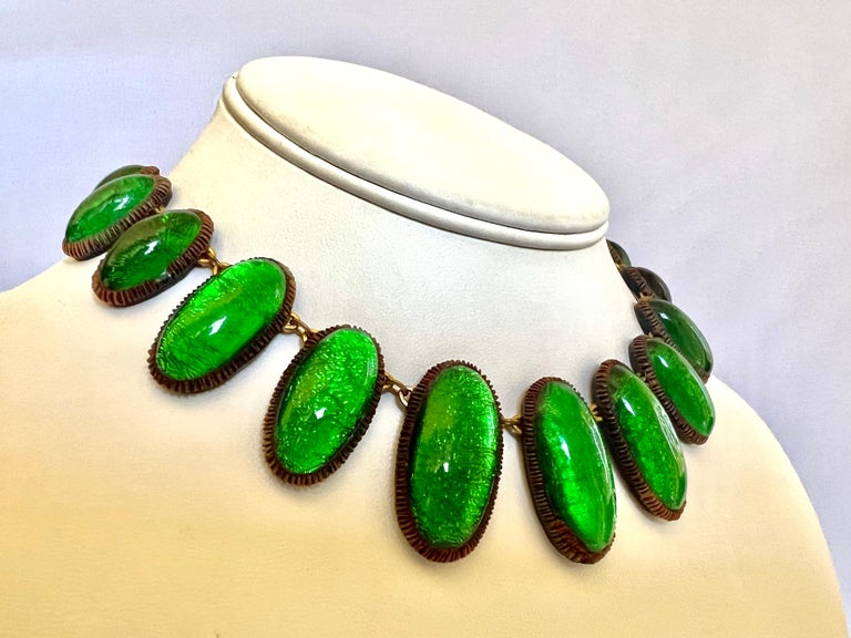 Emerald Green Cabochon Necklace by Line Vautrin For Sale at 1stDibs