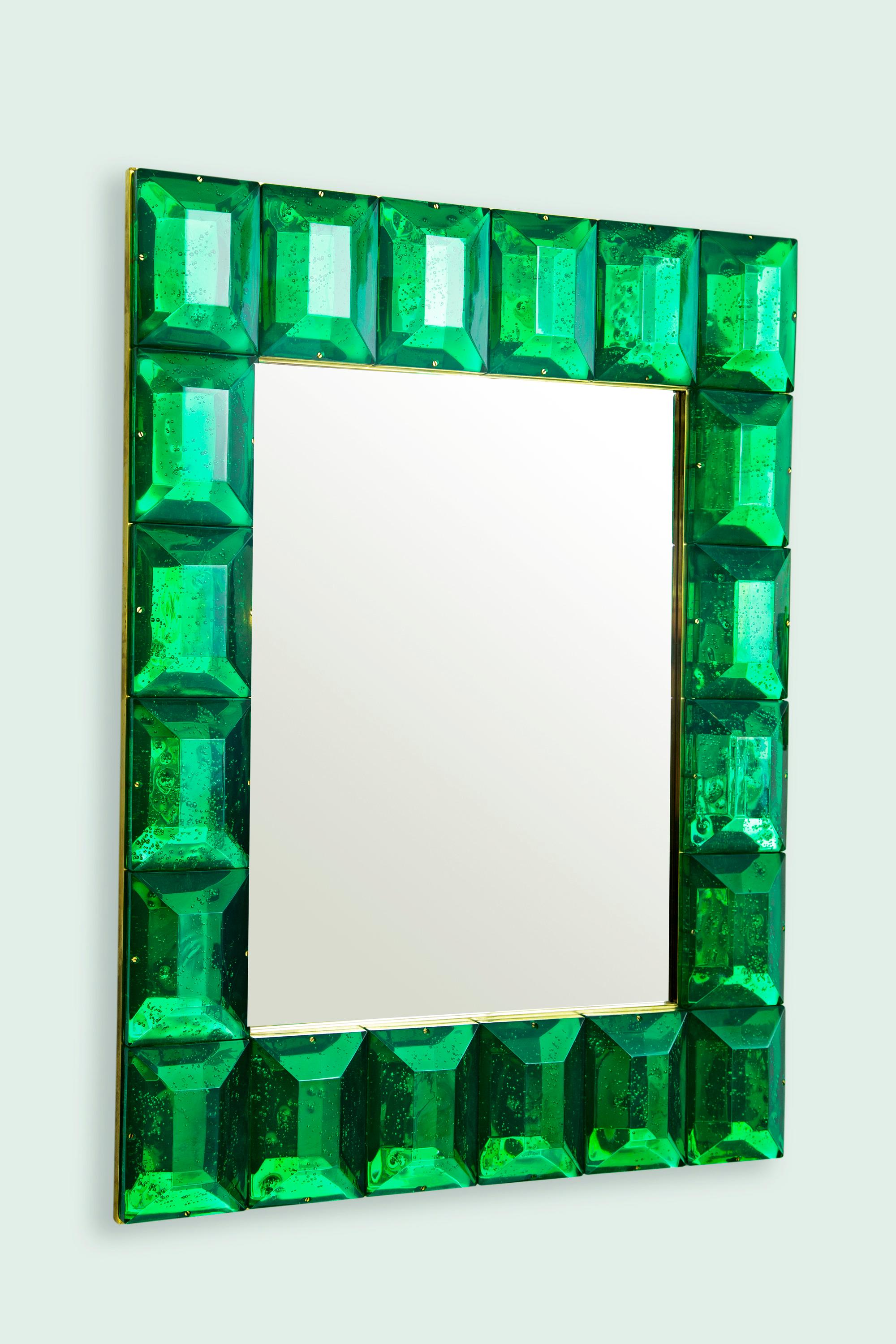 Emerald Green Diamond Murano Glass Mirror, in Stock For Sale at 1stDibs ...