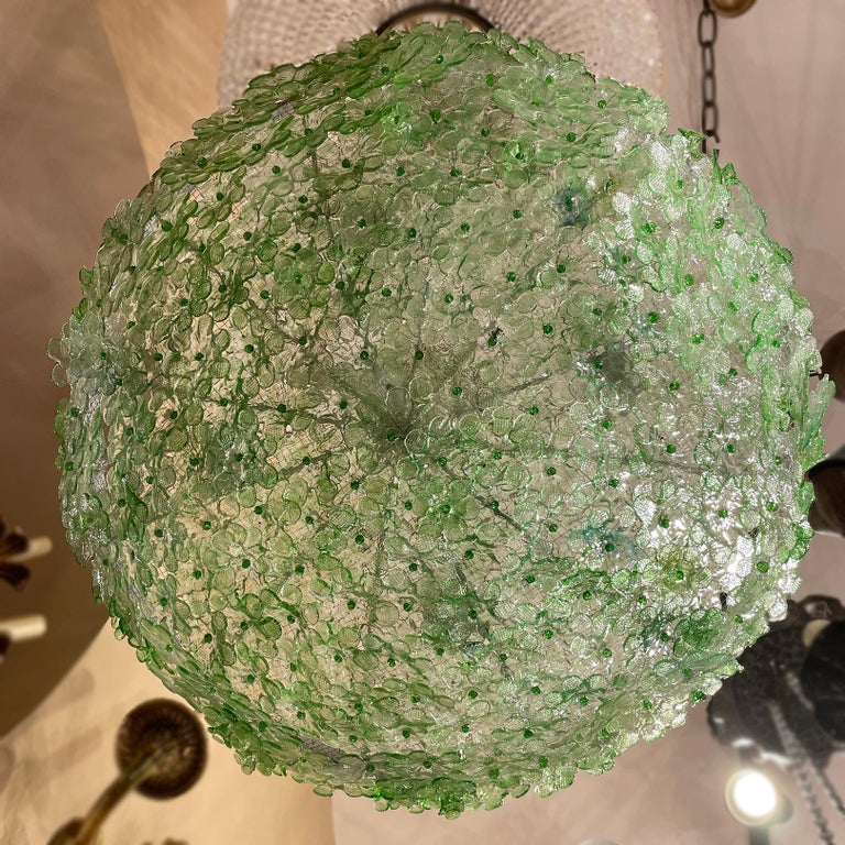 Emerald Green Glass Flower Light Fixture For Sale at 1stDibs