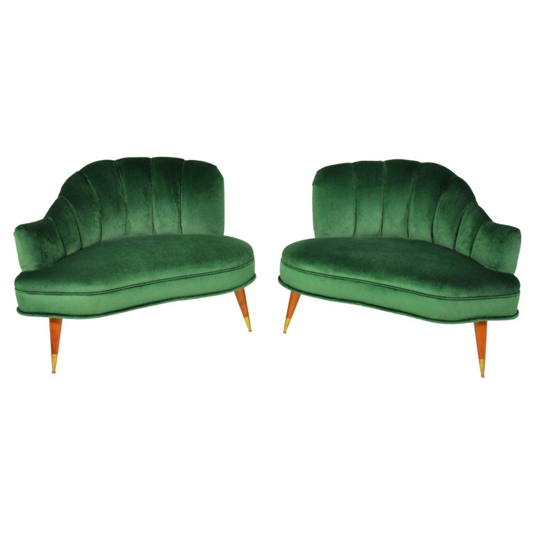 Emerald Green Velvet Channel Back Regency Lounge Chairs For Sale at 1stDibs