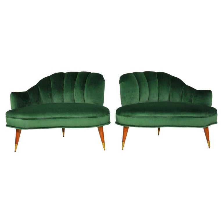 Emerald Green Velvet Channel Back Regency Lounge Chairs For Sale at 1stDibs