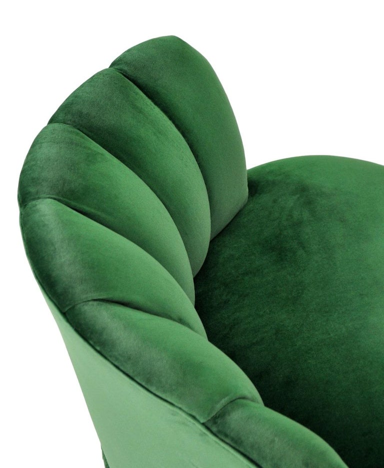 Emerald Green Velvet Channel Back Regency Lounge Chairs For Sale at 1stDibs