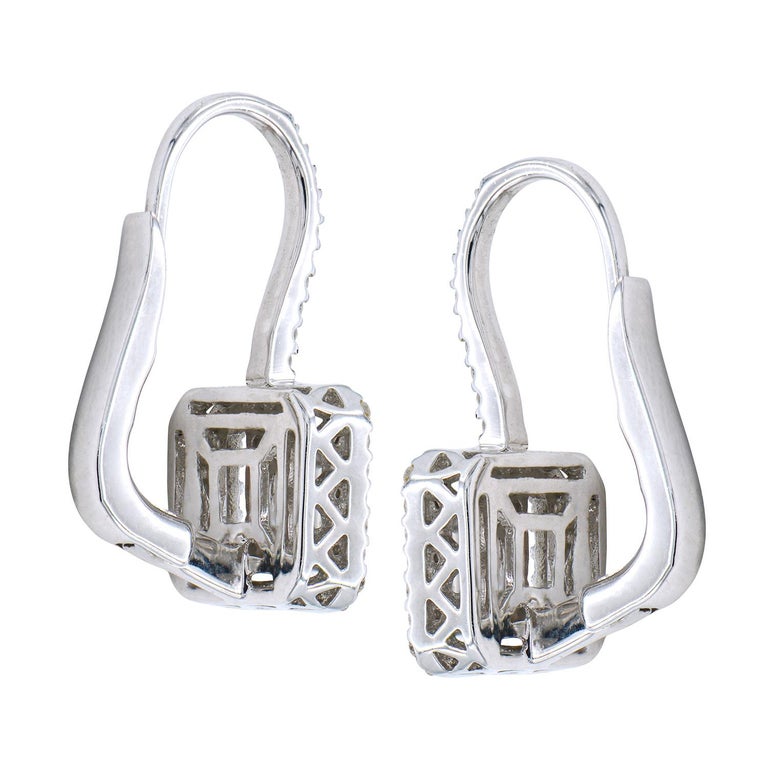 Emerald Illusion Earrings with Halo and Leverback For Sale at 1stDibs
