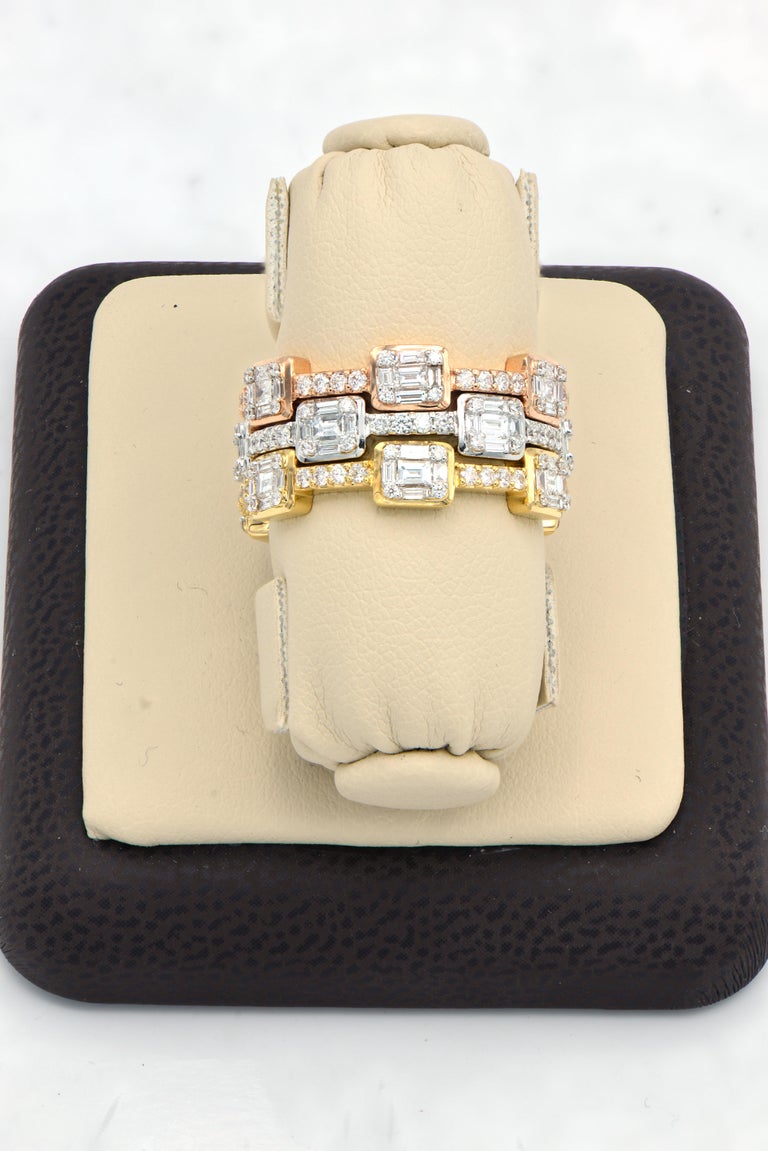 Emerald Illusion White, Yellow, and Rose Gold Stacking Rings For Sale ...