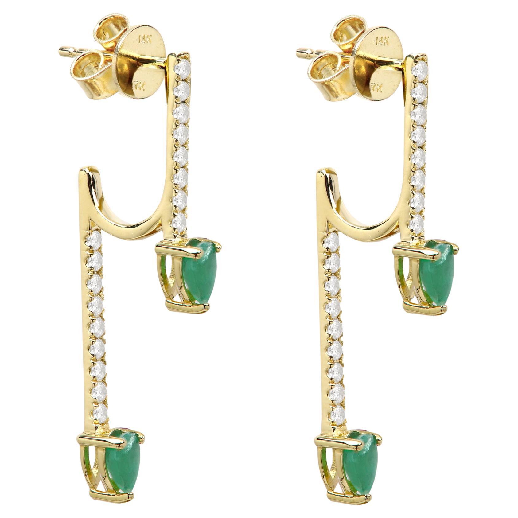 Trendy Earrings Emerald J Earring Jacket Style 14 Karat Yellow Gold and ...