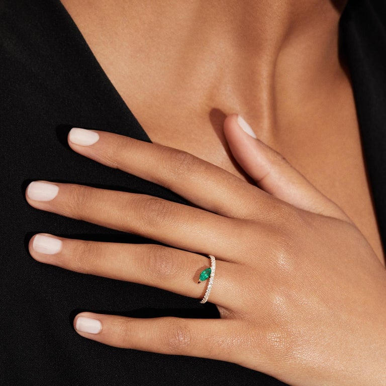 Emerald Marquise "Defne" Ring with White Diamonds by Selin Kent For ...