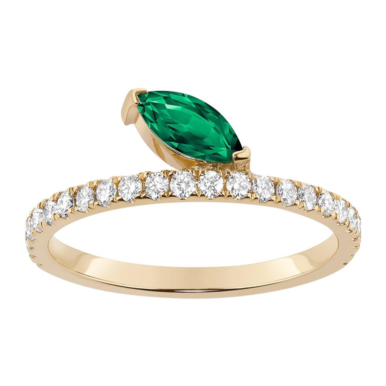 Emerald Marquise "Defne" Ring with White Diamonds by Selin Kent For ...