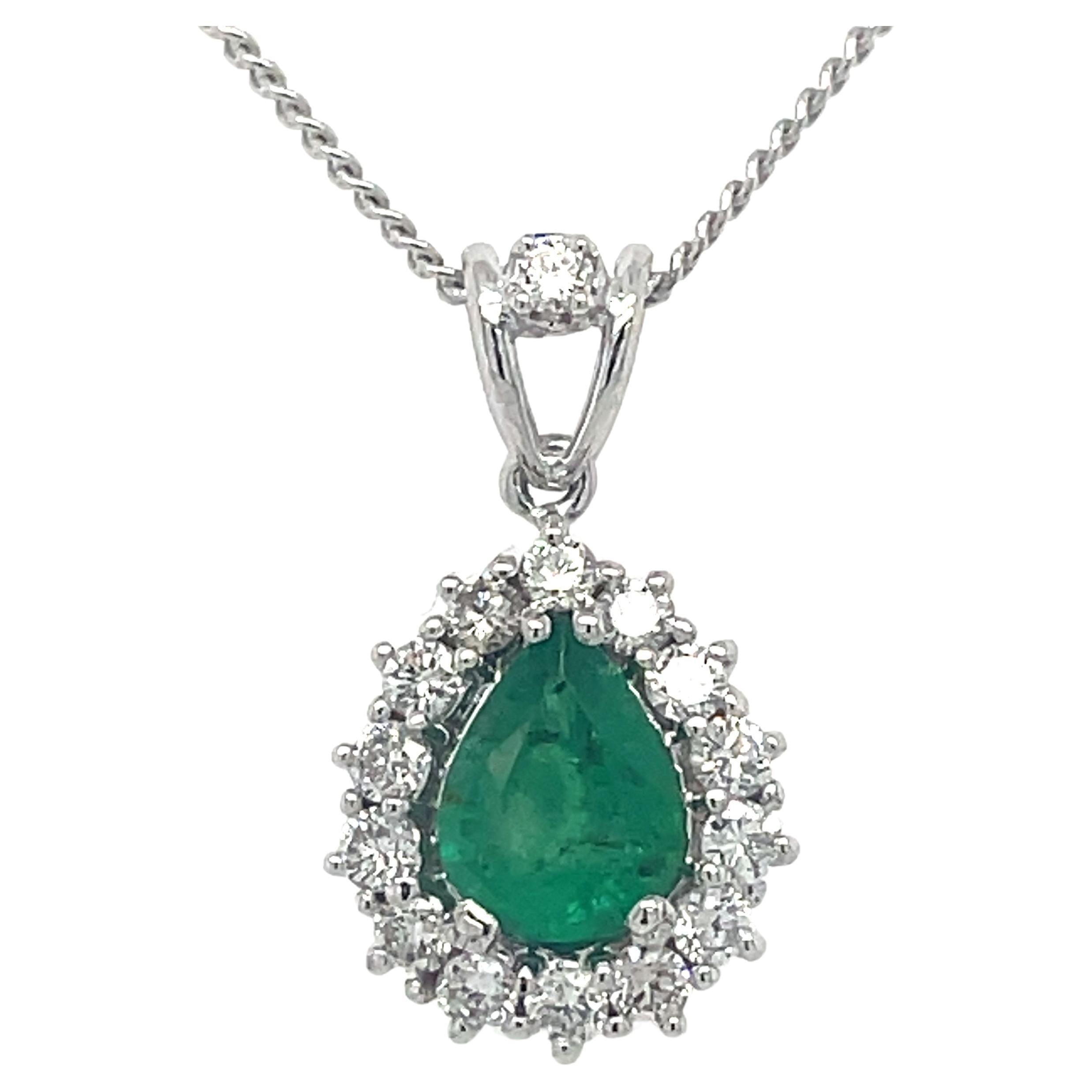 Emerald Necklace Pendant - 0.59ct Emerald and 0.5ct Diamond Halo, 18K ...