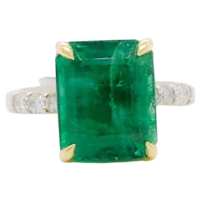Emerald Octagon and White Diamond Ring in 14k For Sale at 1stDibs