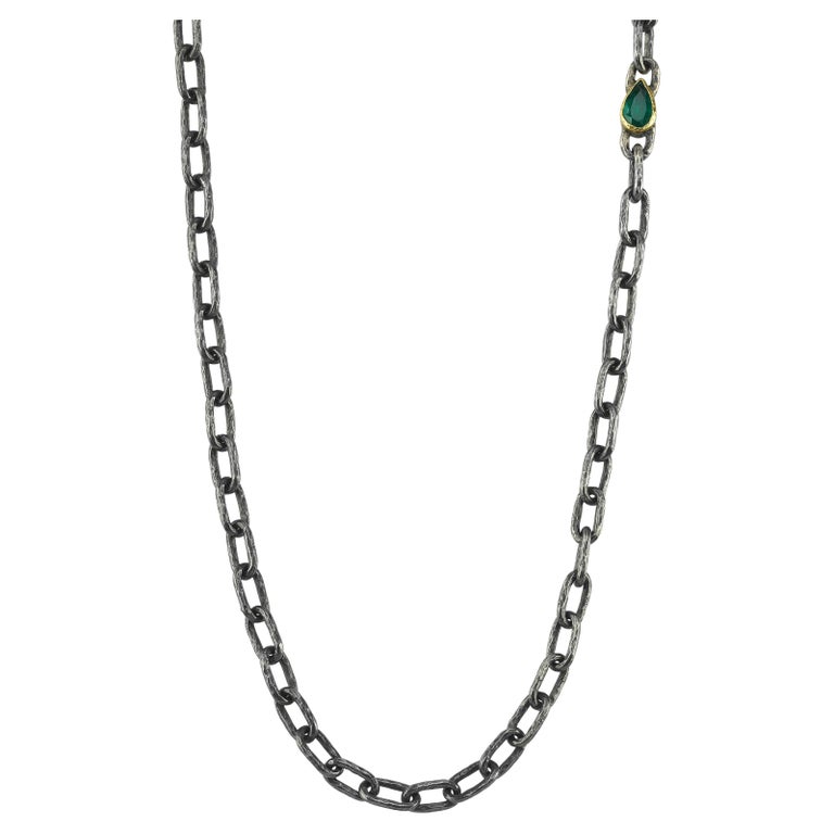 Emerald Oxidized Silver 24k Micron Plated Chainmail Necklace For Sale ...