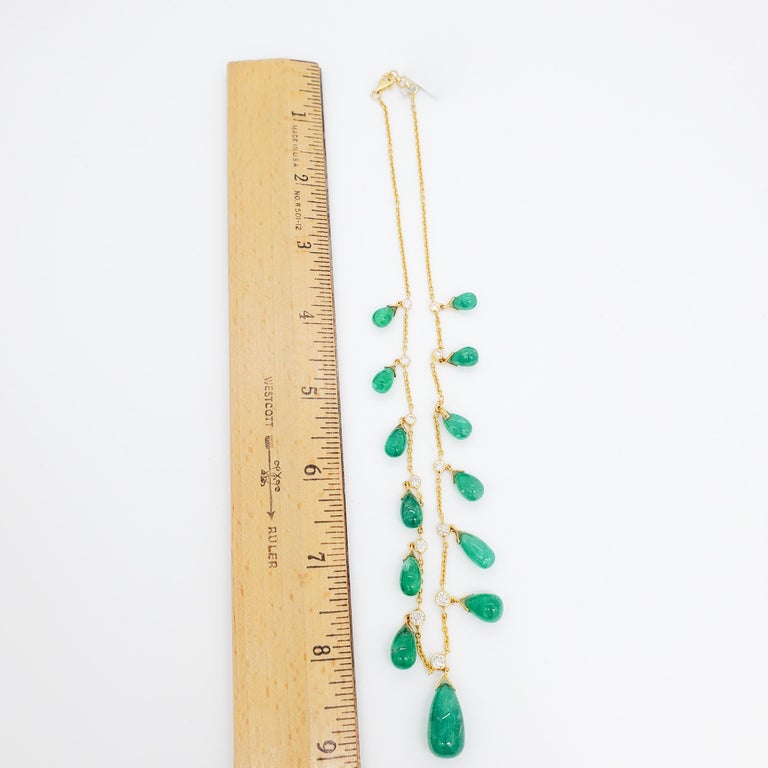 Emerald Pear Shape Drop and White Diamond Necklace in 18k Yellow Gold ...