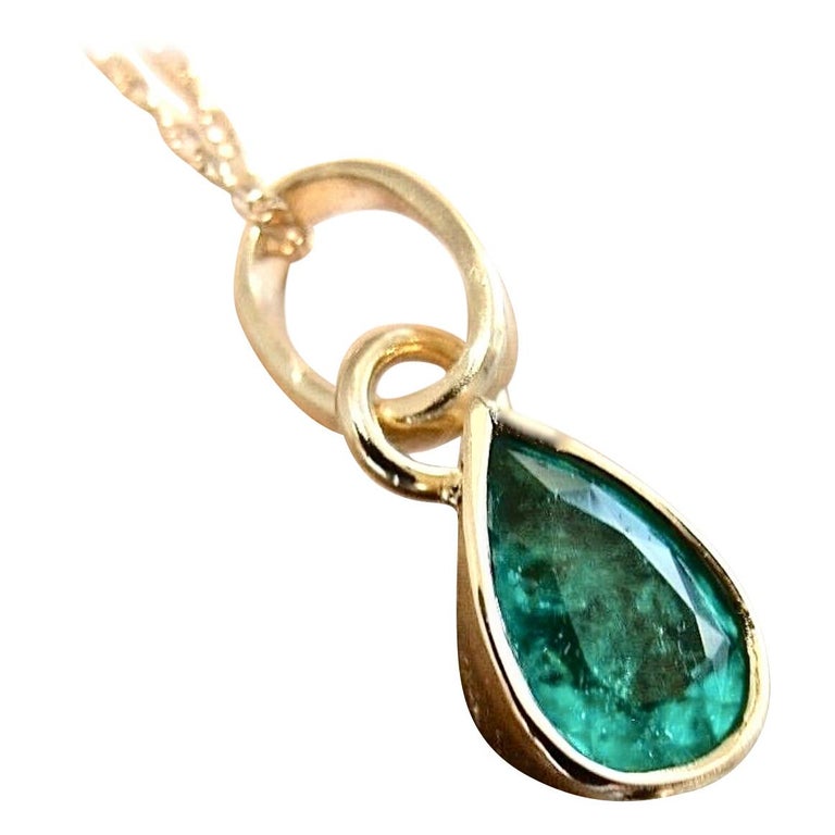 Emerald Pendant Charm 18 Karat Yellow Gold at 1stDibs