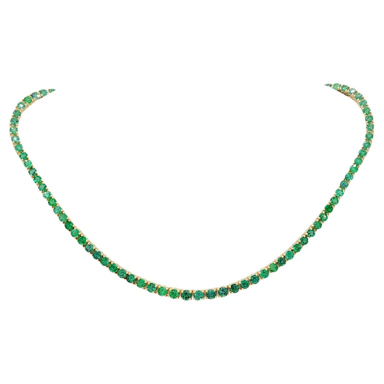 Emerald Round Riviera Necklace in 18k Yellow Gold For Sale at 1stDibs