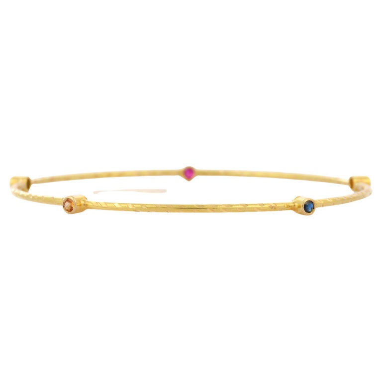 Modern Natural Emerald Ruby and Sapphire Bangle in 18K Solid Yellow ...
