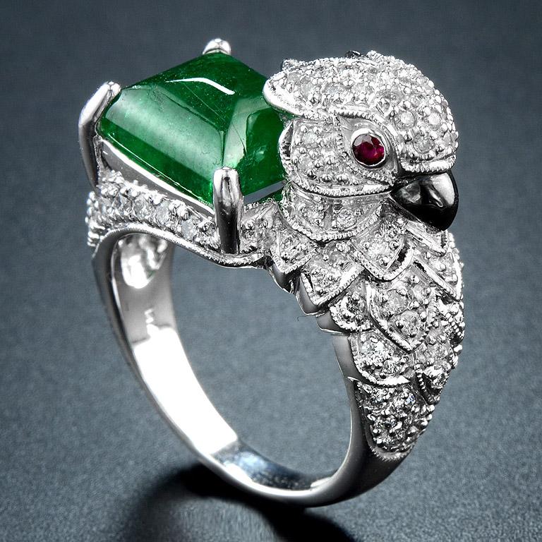 Emerald Ruby Diamond Bird Cocktail Ring at 1stDibs | bird diamond ring ...