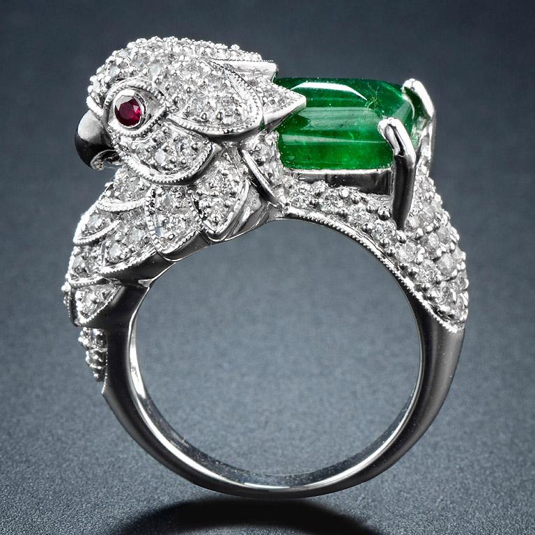 Emerald Ruby Diamond Bird Cocktail Ring at 1stDibs | bird diamond ring ...