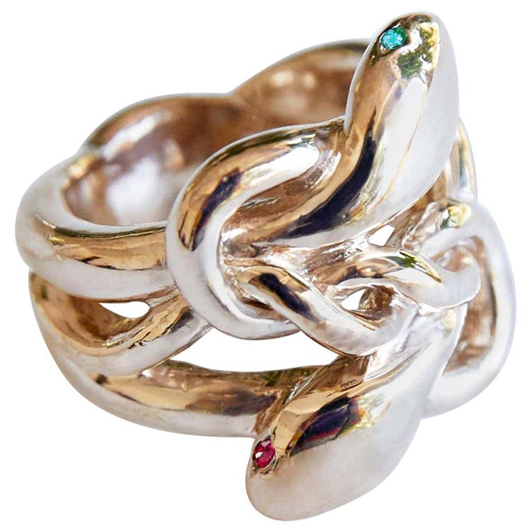 Emerald Ruby Snake Ring Victorian Style Bronze Cocktail Ring J Dauphin ...