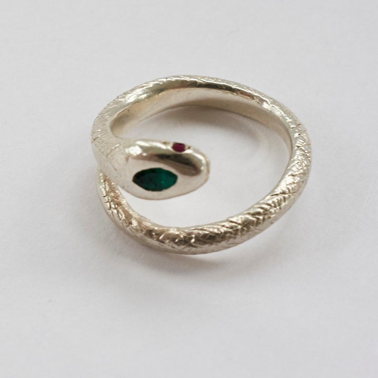 Emerald Ruby Snake Ring Silver Cocktail Style Animal J Dauphin For Sale ...