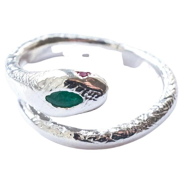 Emerald Ruby Snake Ring Sterling Silver Cocktail Style J Dauphin For ...