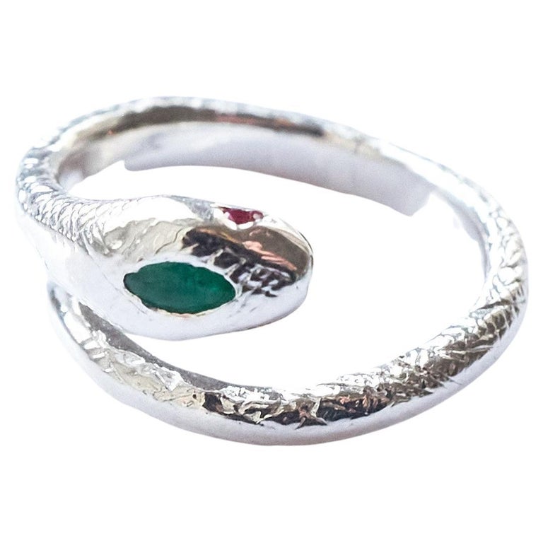 Emerald Ruby Snake Ring Sterling Silver Cocktail Style J Dauphin For ...