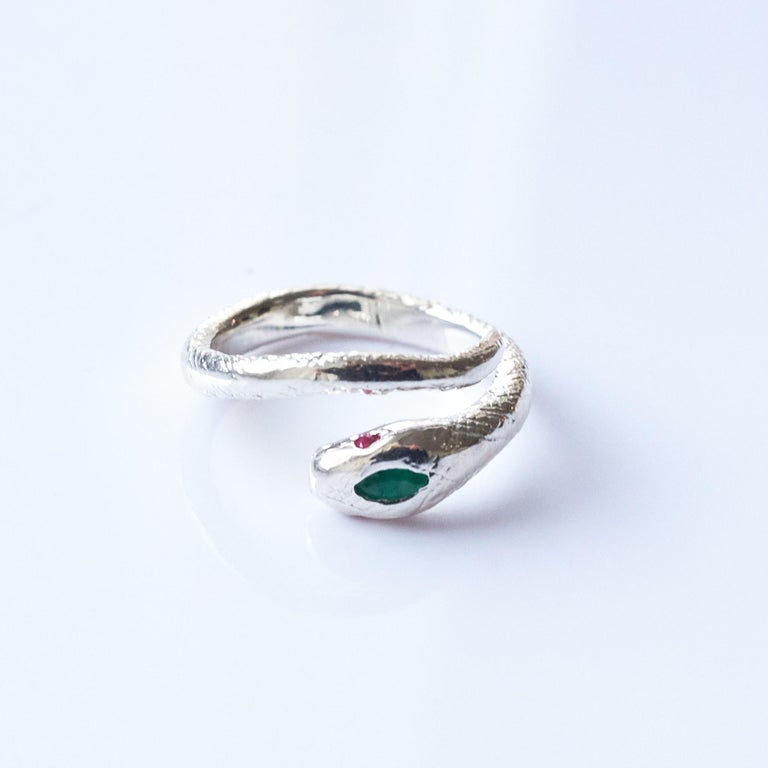 Emerald Ruby Snake Ring Sterling Silver Cocktail Style J Dauphin For ...