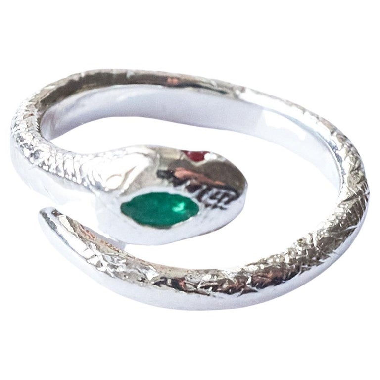 Emerald Ruby Snake Ring Sterling Silver Cocktail Style J Dauphin For ...
