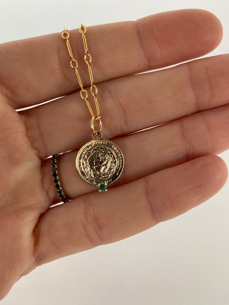 Emerald Sacred Heart Coin Medal Pendant Chain Necklace J Dauphin at 1stDibs