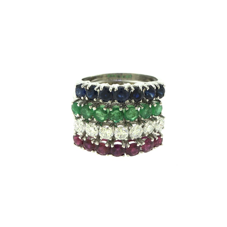 Emerald, Sapphire, Diamond, Ruby Stackable 4-Piece Ring Set at 1stDibs