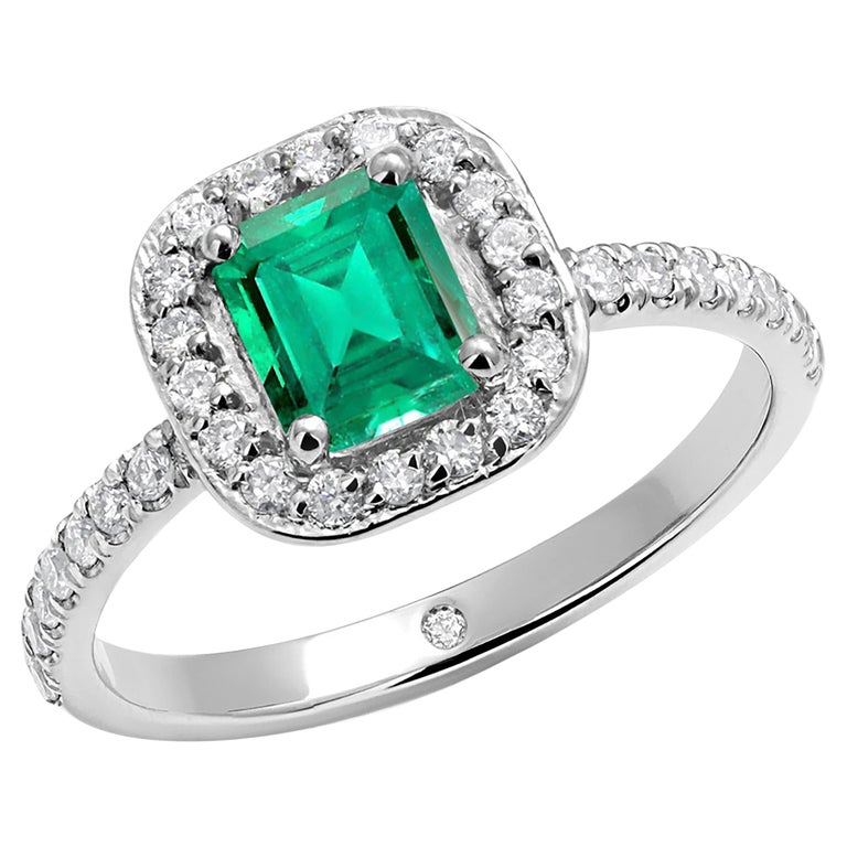 Emerald Shaped Colombia Emerald Diamond Platinum Cocktail Cluster Ring ...