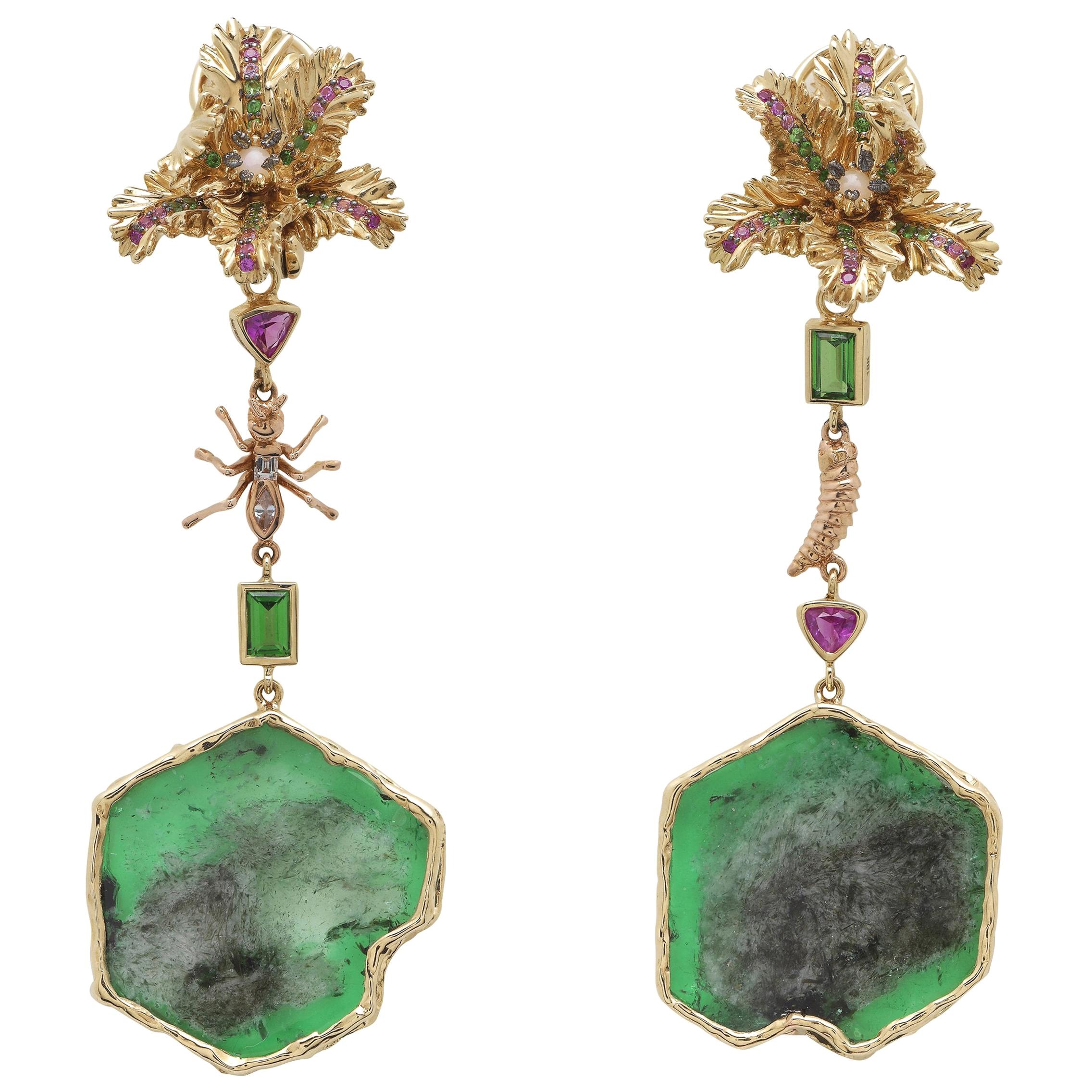 Emerald Slice Earrings For Sale at 1stDibs