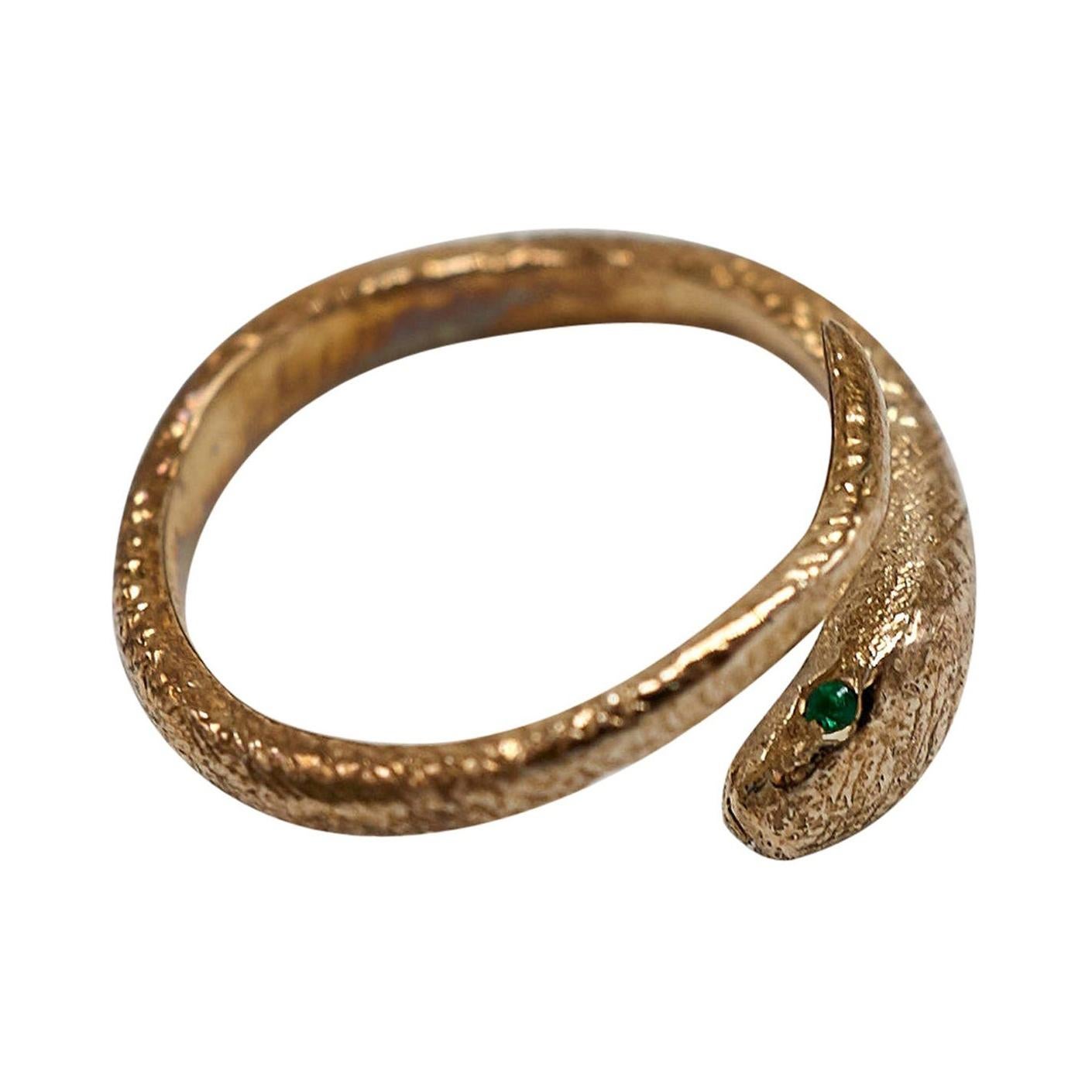 Emerald Snake Ring Bronze Adjustable Unisex J Dauphin at 1stDibs