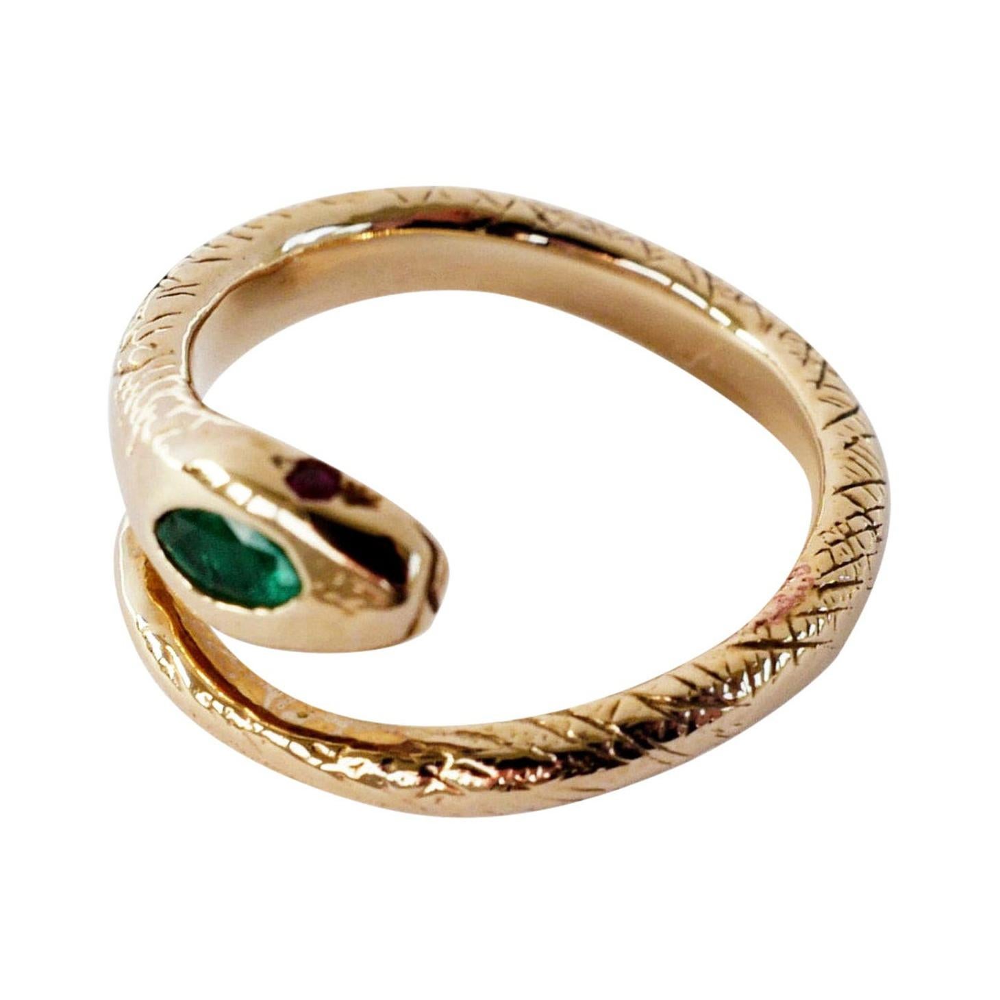 Emerald Snake Ring Bronze Adjustable J Dauphin at 1stDibs