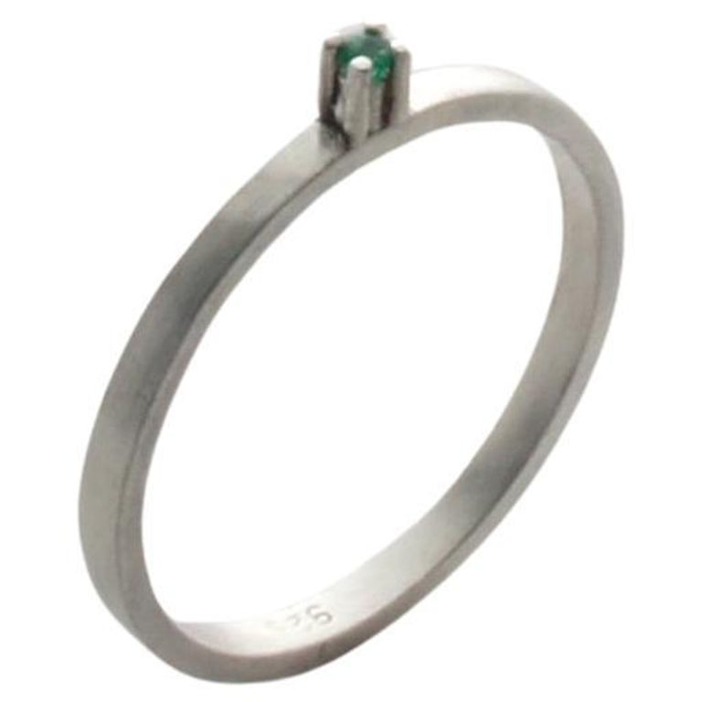 Emerald Sterling Silver Narrow Ring For Sale at 1stDibs