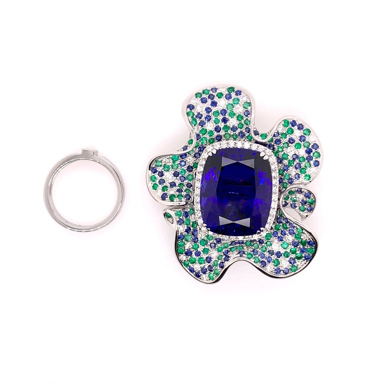 Emerald Tanzanite Sapphire Diamond Convertible Ring into a Pendant For ...